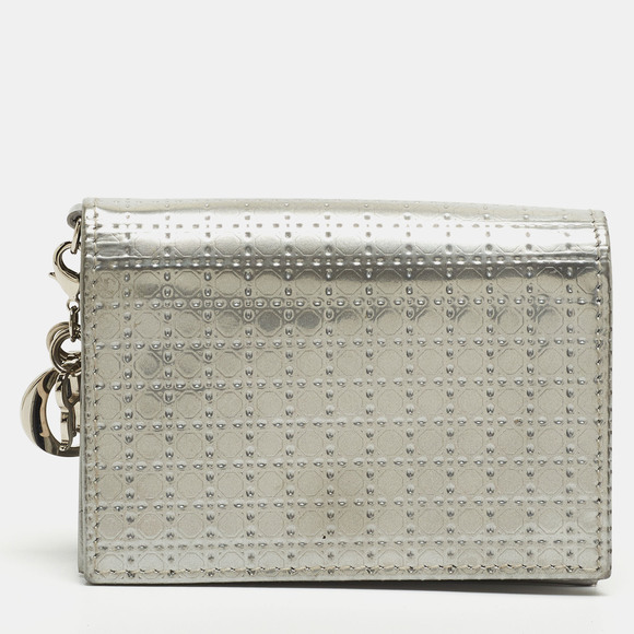 Dior | Bags | Dior Silver Micro Cannage Patent Leather Lady Card Case ...